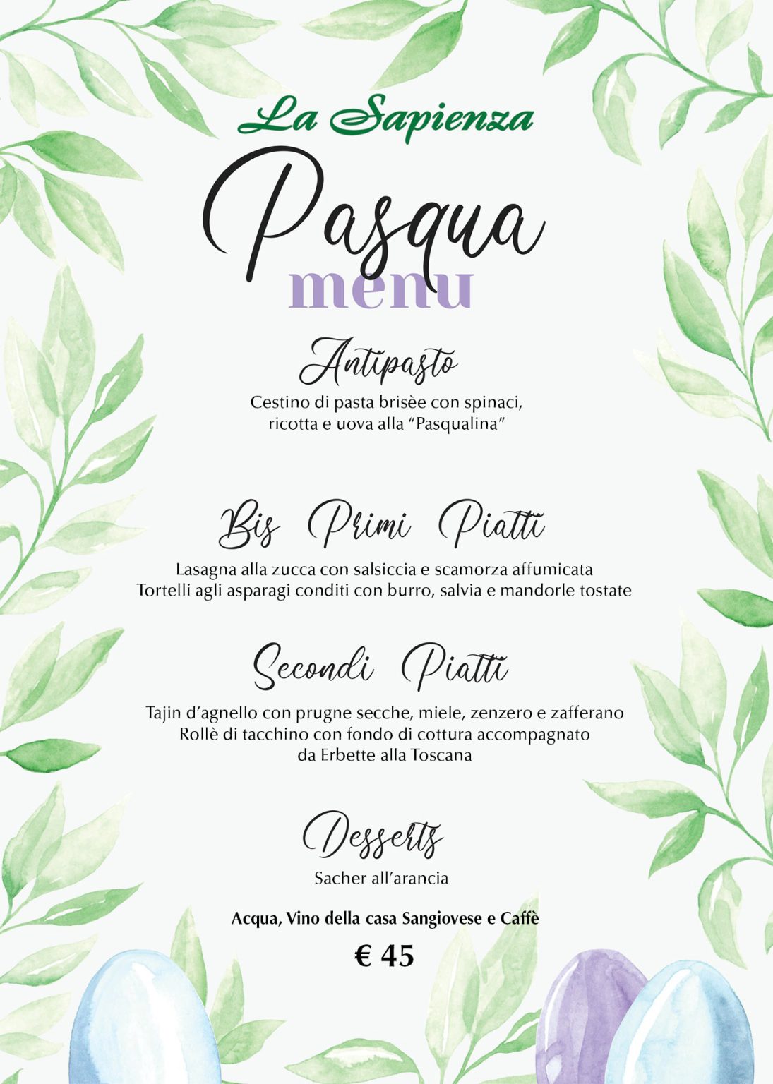 Menù di Pasqua - Agriturismo Ferrara La Sapienza